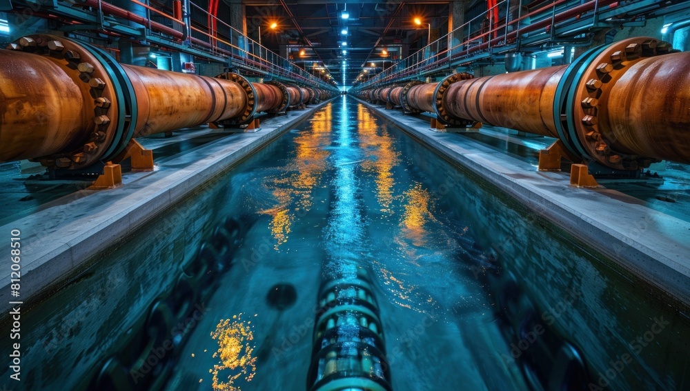 Illuminate the intricate network of pipes and valves within a water ... Illuminate the intricate network of pipes and valves within a water ...