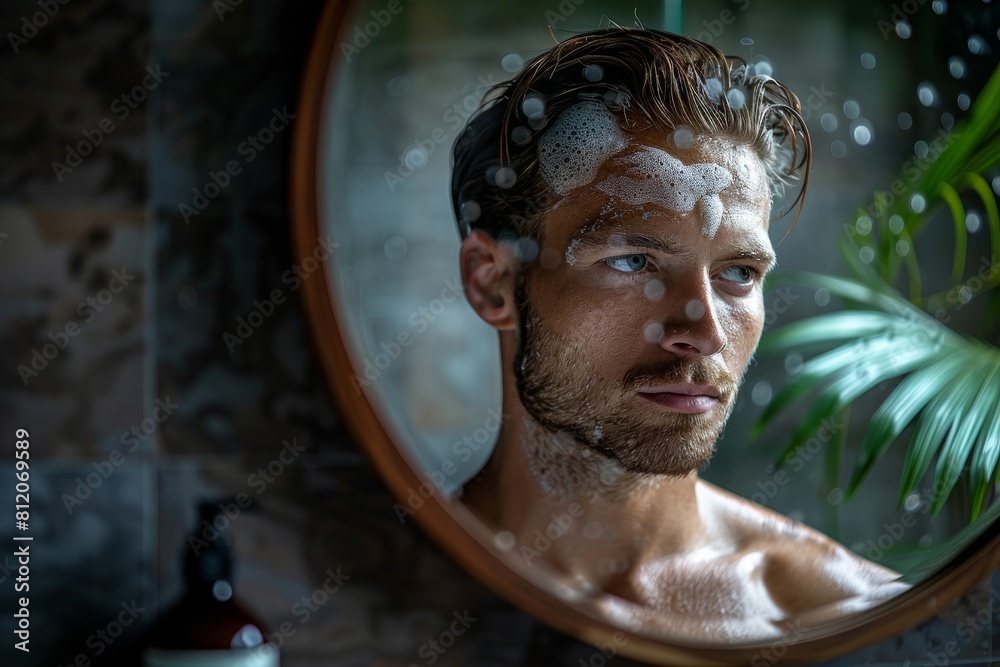 Bald men in a row showing a profile view, conveying intensity with a ...