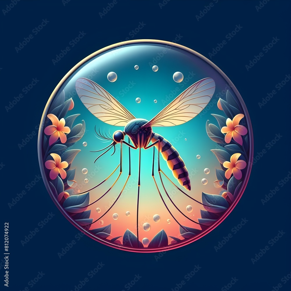 illustration of the Aedes aegypti mosquito with round frame Stock ...
