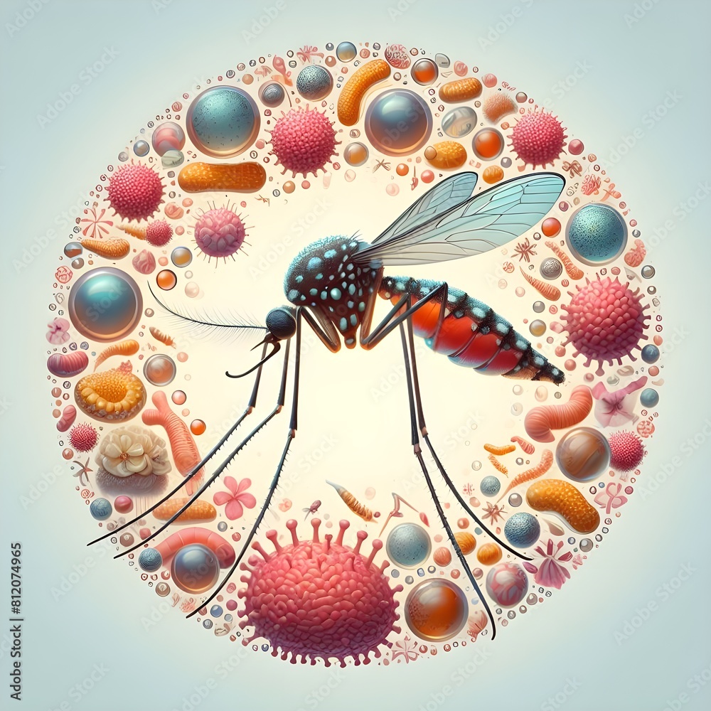 illustration of the Aedes aegypti mosquito with round frame elements ...