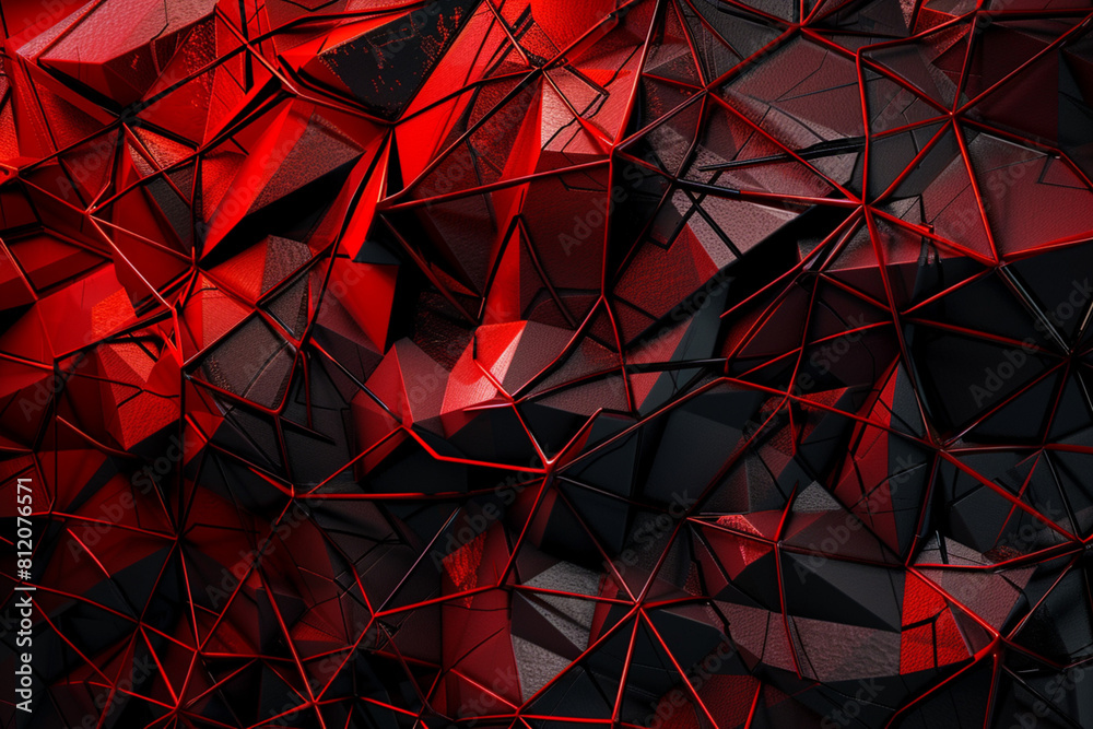 Abstract digital art Red metallic texture with complex black cyber ...