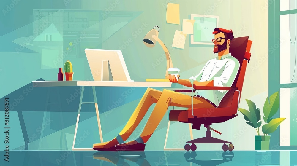 Desk Downtime: Cartoon Illustration of Procrastinating Freelancer ...