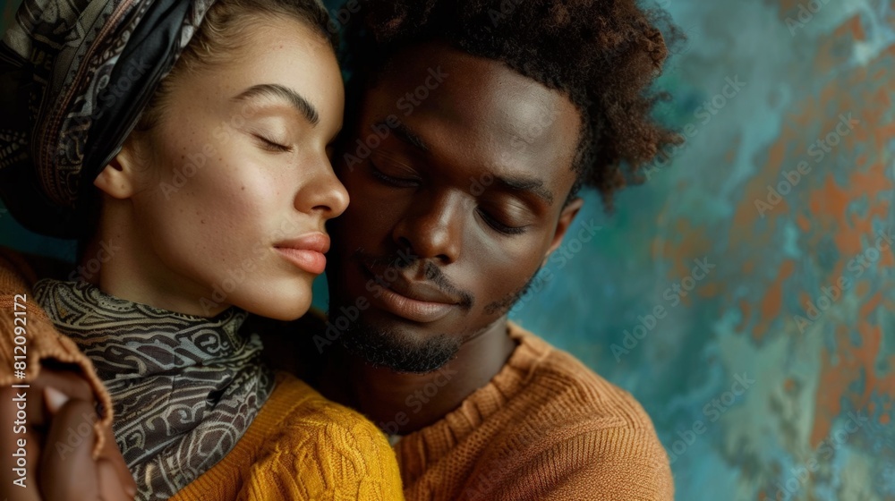 Portrait of a couple from different cultural backgrounds sharing a ...