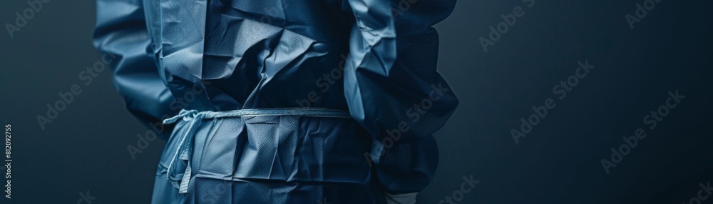 Torso of a patient in a navy blue gown, emphasizing the practical and ...