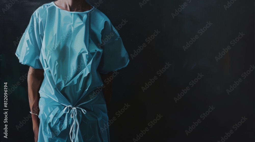 Patient in a light blue hospital gown, torso only visible, highlighted ...