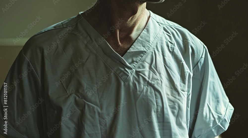 Crisp image of a patient s torso in a light gray hospital gown ...