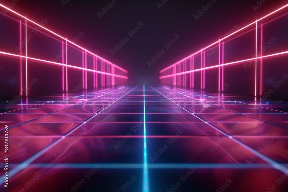 Futuristic Neon Grid Background, Cyberpunk Concept Stock Illustration ...