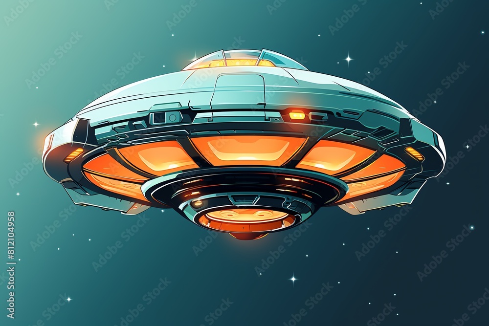 alien spacecraft flat design side view interstellar encounter animation ...