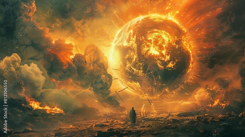 apocalyptic surreal landscape of earths destruction with humanity ...