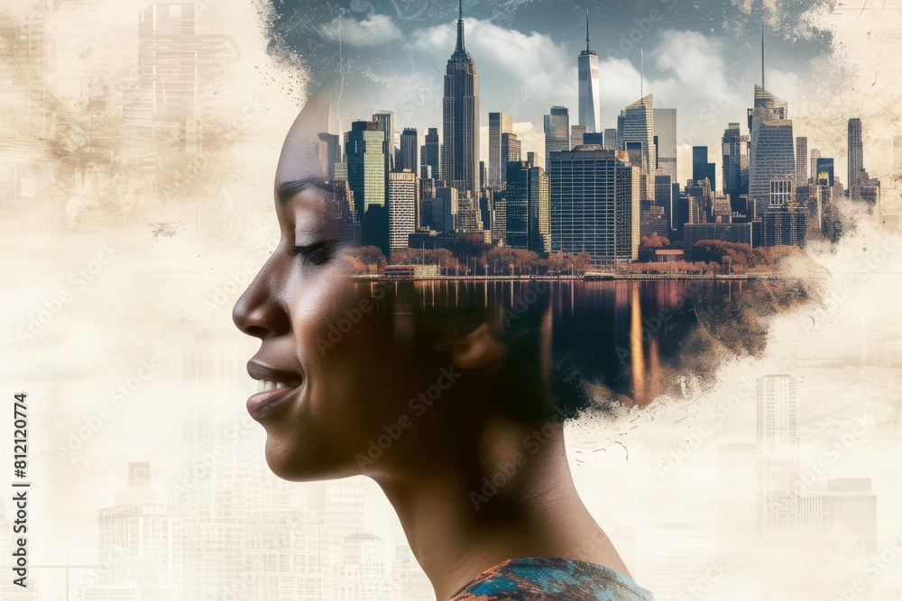 New York City Mind State Concept Image The profile of a woman's head, a ...