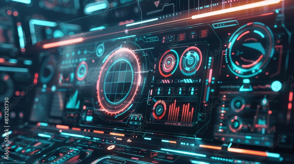 futuristic cyberpunk aaa video game ui interface with neon data and ...