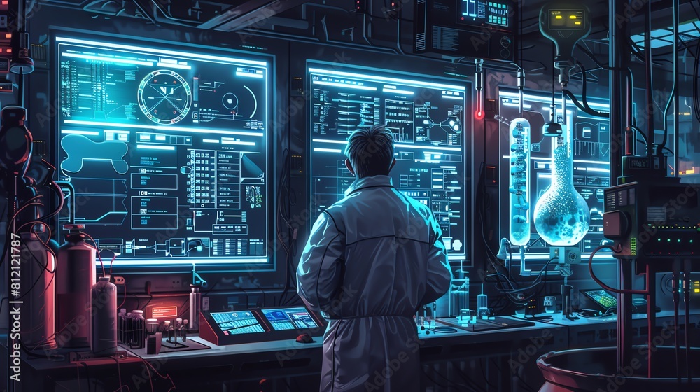 Bioreactor Monitoring Depict a scientist or technician monitoring a ...