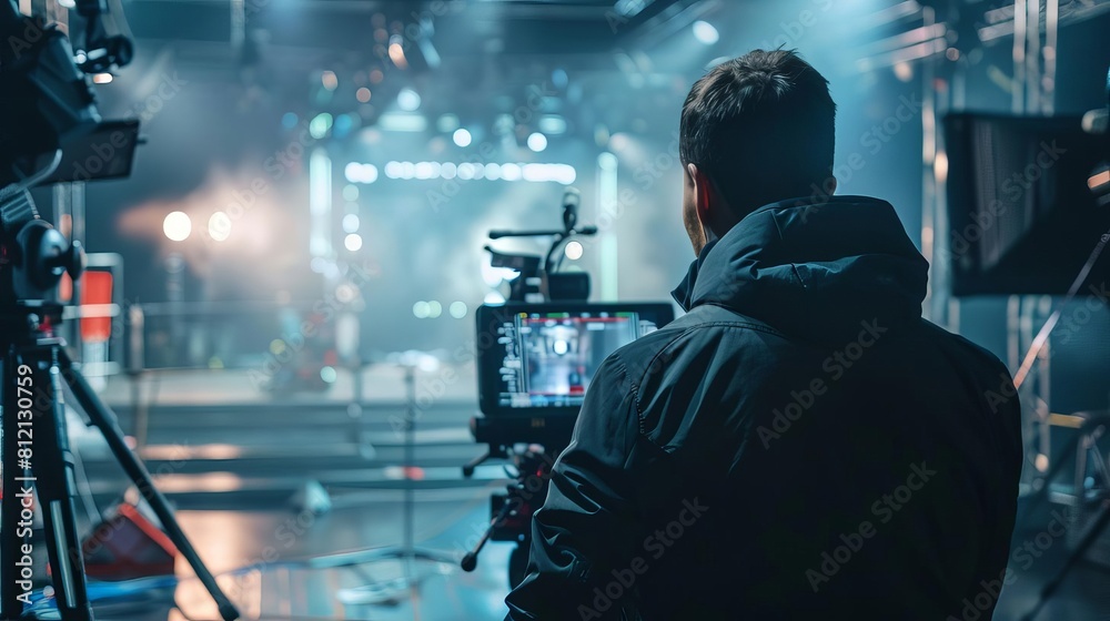 professional male film director directing movie scene in hightech ...