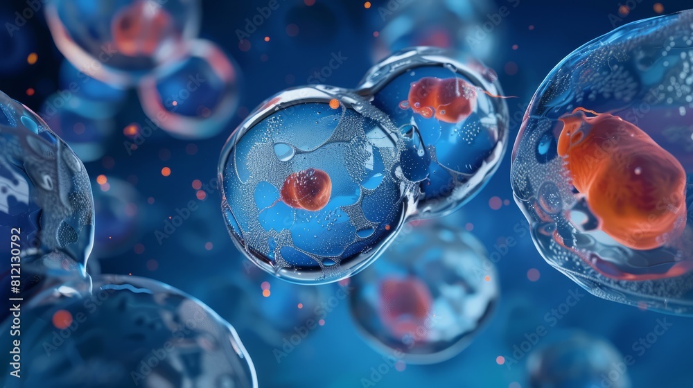 3d render medical background copy space. Cell division concept. group of dividing cells. Stock ...