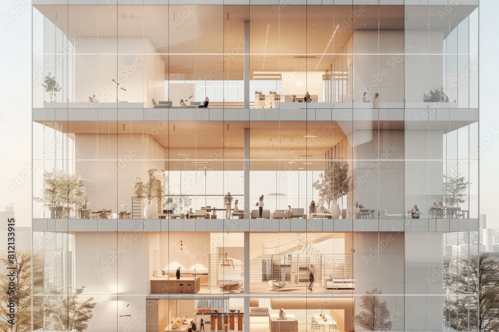 Design a skyscraper that serves as a vertical community center, with ...