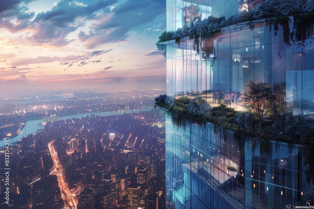 Design a skyscraper that serves as a vertical sanctuary, with quiet ...