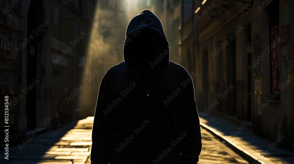 urban enigma mysterious hooded figure navigating shadowy city streets street photography ...