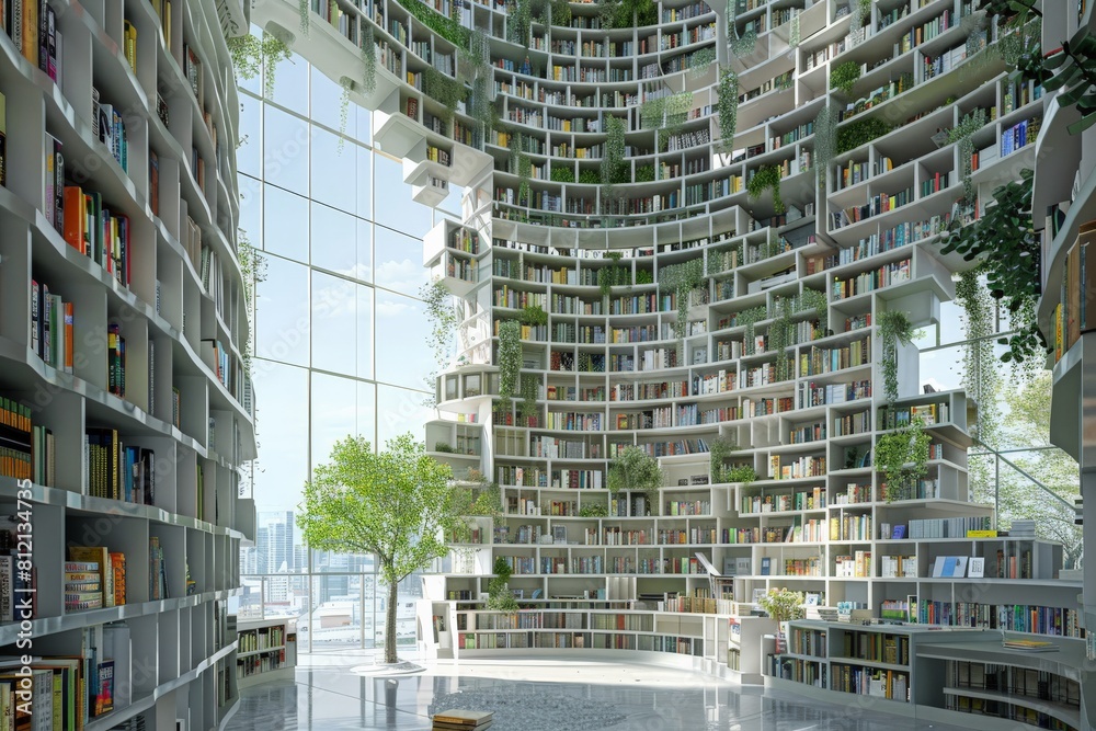 Develop a concept for a skyscraper that serves as a vertical library ...