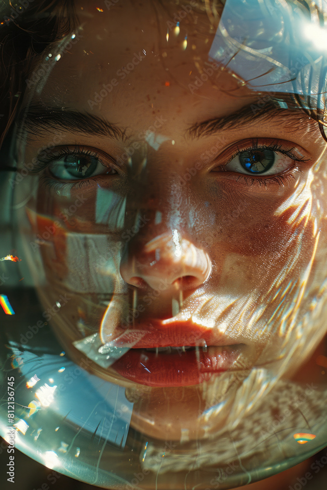 Artistic visualization of a portrait seen through a glass orb ...