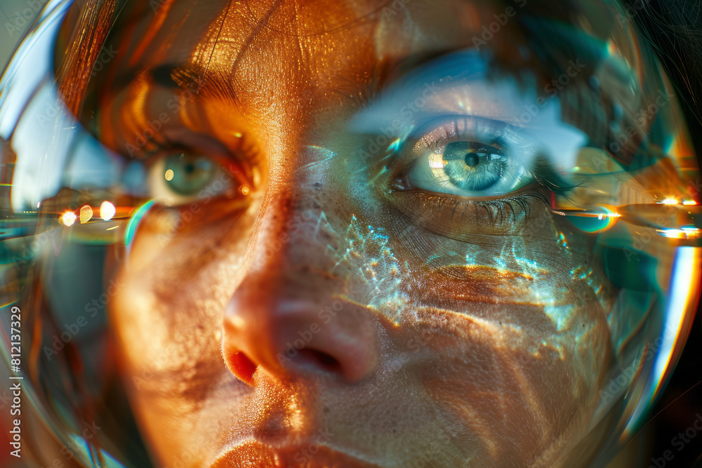 Illustration of a face viewed through a lensball, inverting and ...