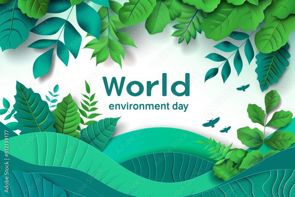 World environment day concept banner with text "5 June World environment day". Green leaves and ...