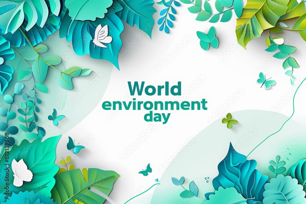 World environment day concept banner with text "5 June World environment day". Green leaves and ...