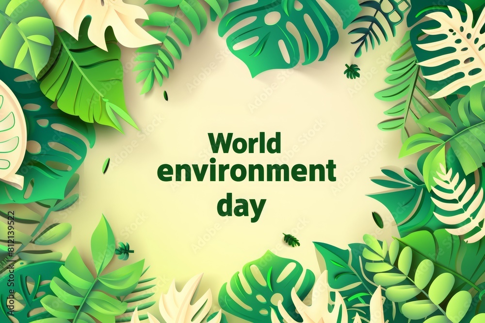 World environment day concept banner with text "5 June World environment day". Green leaves and ...