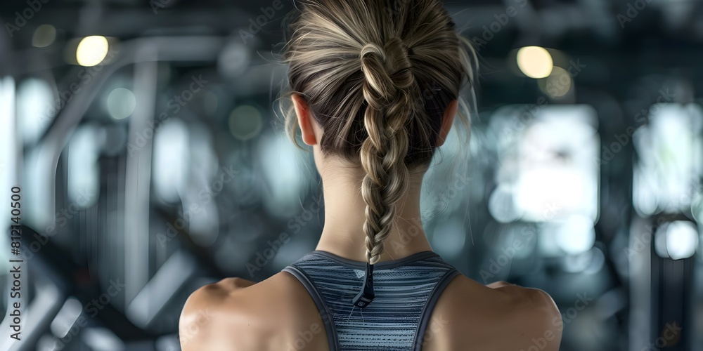 Foto de Woman exercising in gym focusing on back muscles with lat ...