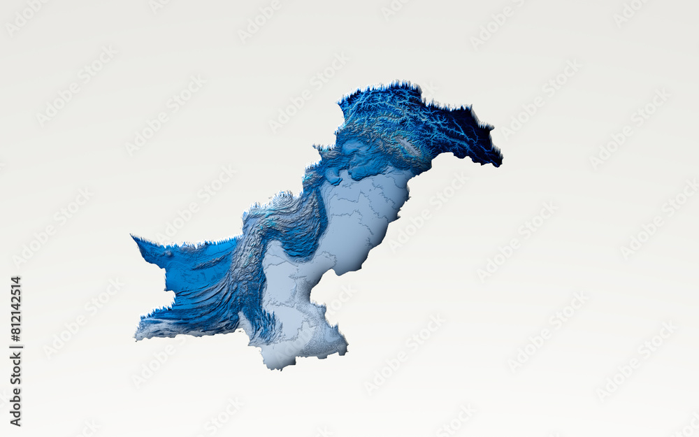 Deep Blue Water Pakistan Map Shaded Relief Texture Map Isolated On ...