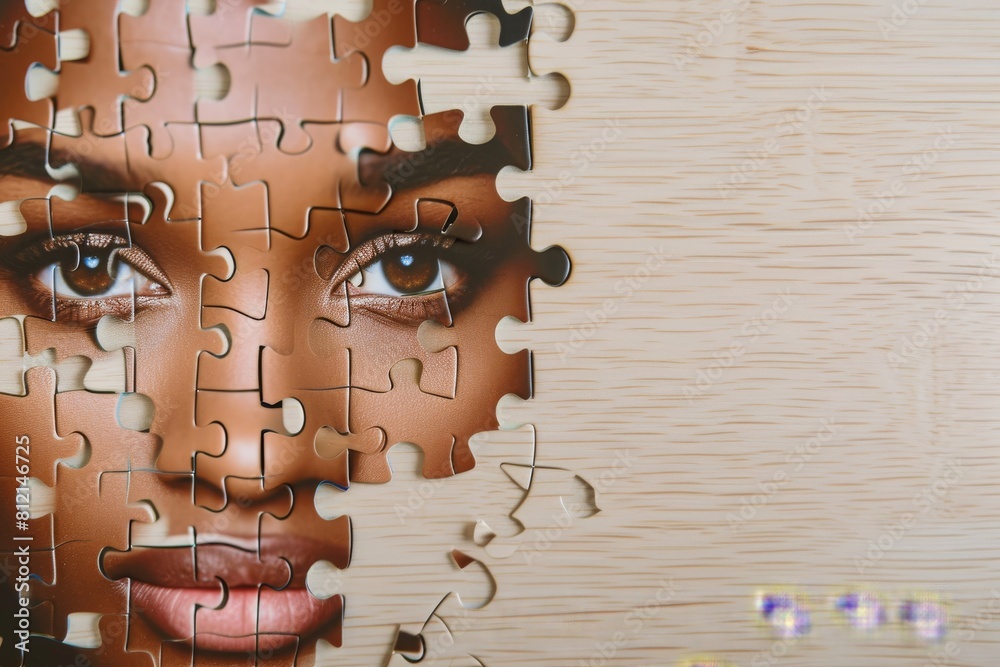 Jigsaw Puzzle Of Multi-Ethnic Female Face A close up image of a partly ...