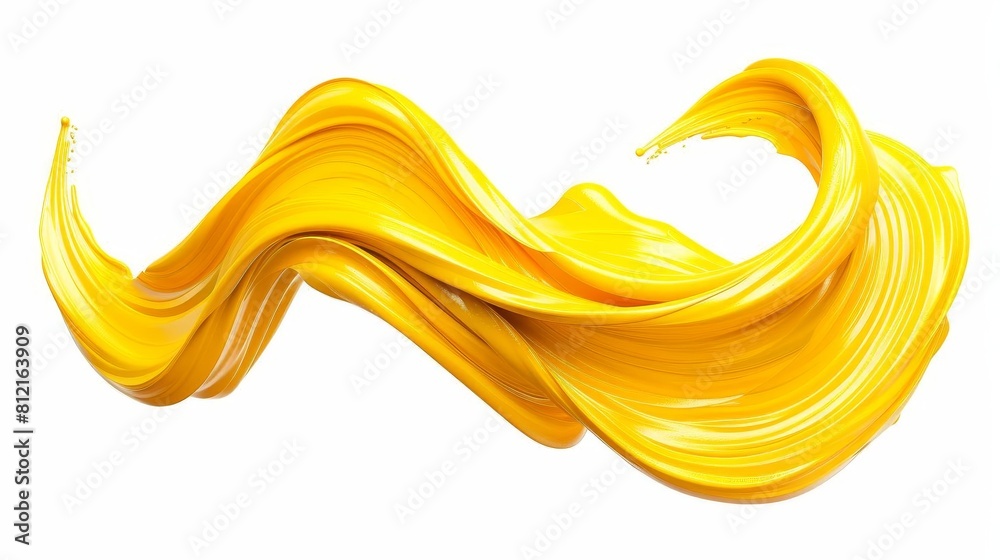 abstract twisted 3d yellow brush stroke shape isolated on white ...