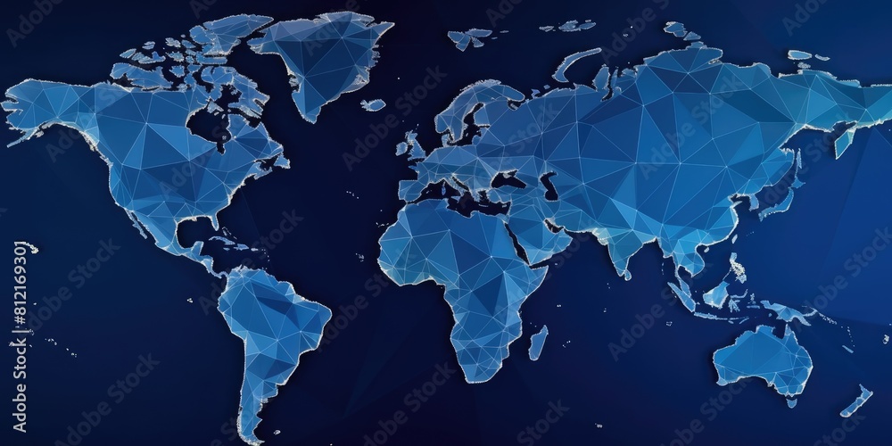 Polygonal world map on a dark background. The various bright world map ...