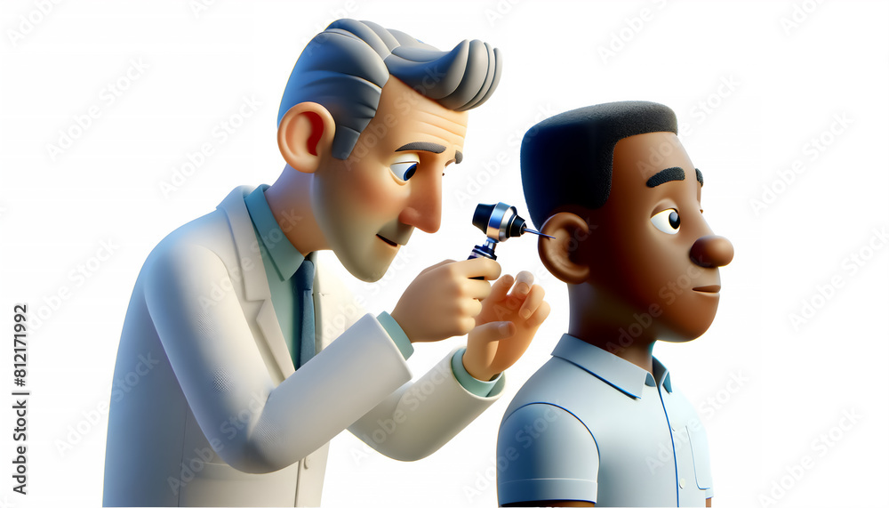 Otolaryngologist Examines Ear with Otological Instrument in ENT Office ...