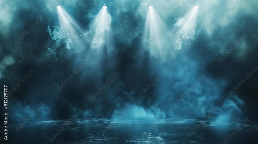 dramatic empty stage with spotlights and smoke theatrical banner ...