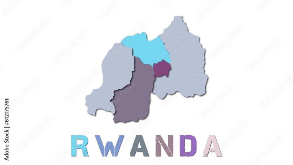 Rwanda map with paper regions. Animated country map growing from ...