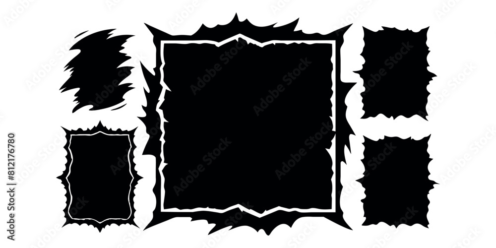 Set of jagged edge shape. Black ripped paper sheet with scratch. Grunge ...