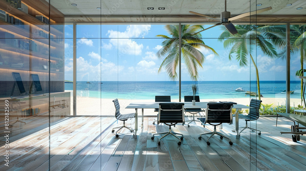 Perfect office location with the caribbean sea view. Concept photo of ...