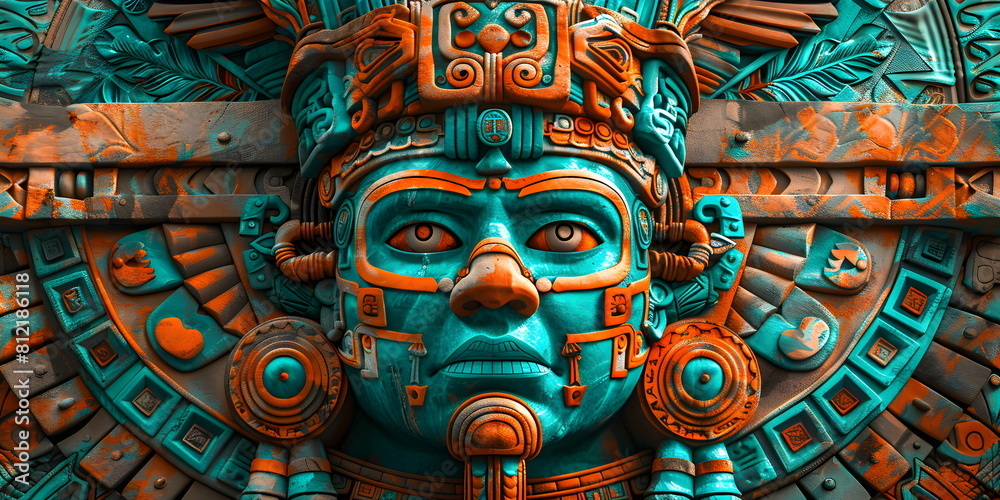 Stone maya texture. Ancien mayan background with face in the middle ...