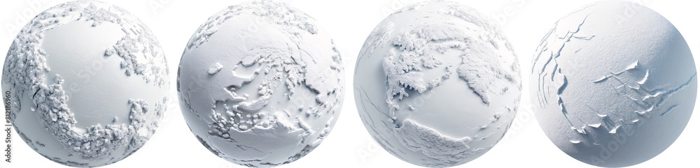 Set of fantasy white planets isolated on transparent background. Bright ...
