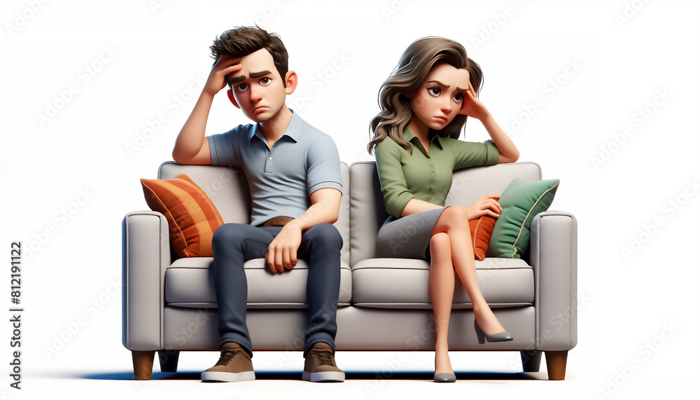 3D Animated Caricature: Young Couple Upset on Couch, Animated ...