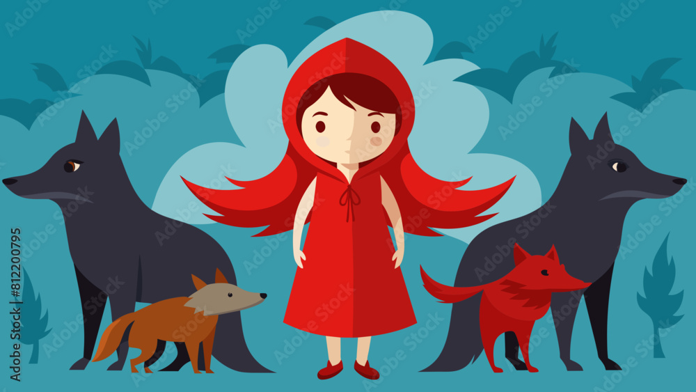 little girl red hooded scouted wolves cartoon vector illustration Stock ...