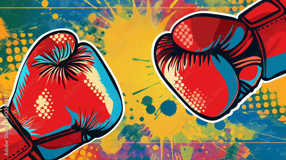 Pop art comic boxing match and boxing gloves poster. Colorful ...