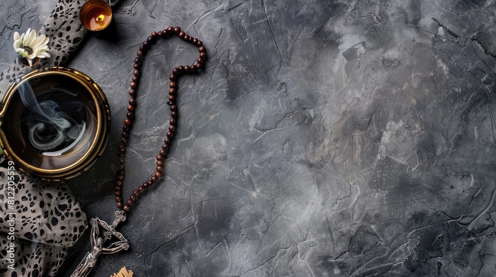 Sacred Ritual: Luxury Stone Background with Orthodox Rosary and Censer ...