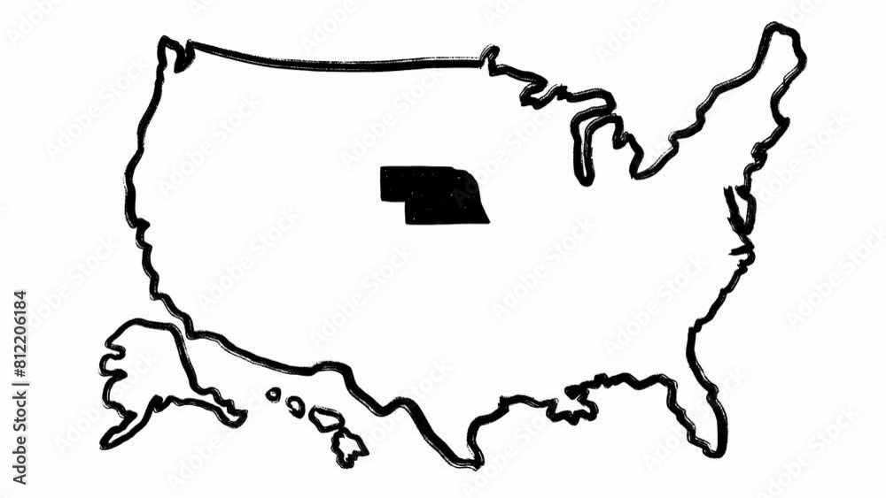 Carbon cartography outline of the USA map and Nebraska state filmed in ...