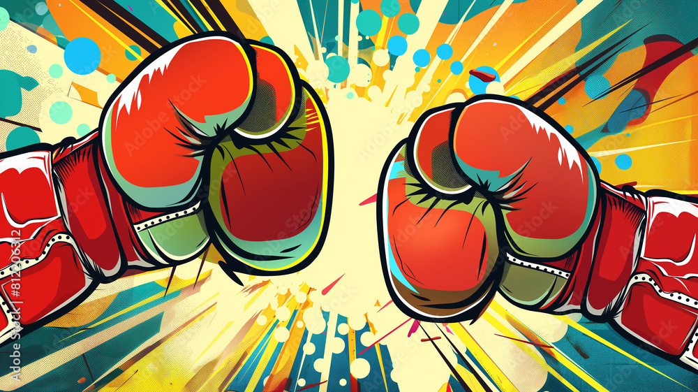 Pop art comic boxing match and boxing gloves poster. Colorful ...