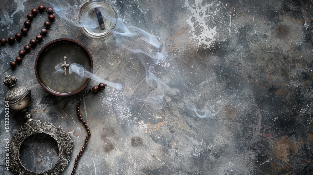 Sacred Ritual: Luxury Stone Background with Orthodox Rosary and Censer ...