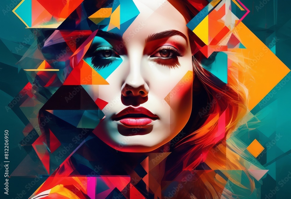 illustration, abstract double exposure portraits geometric shapes ...
