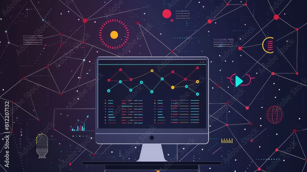 Network analysis flat design top view system monitoring theme animation ...