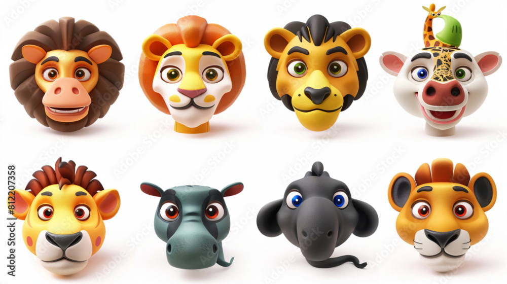 Cute jungle animals. Cartoon African wild mammals. Funny lion, zebra ...