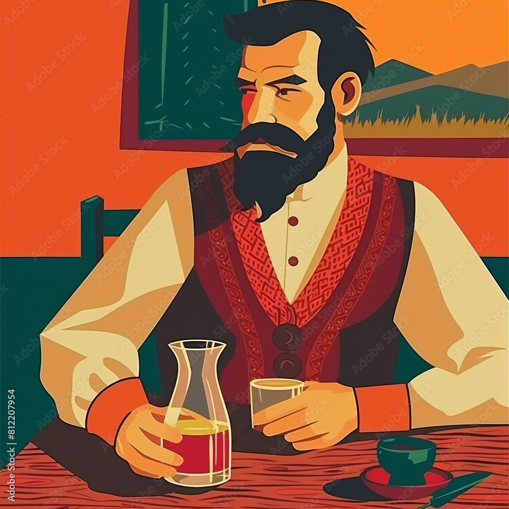 Rugged Balkan Man Enjoying Rakija in a Traditional Setting Stock ...
